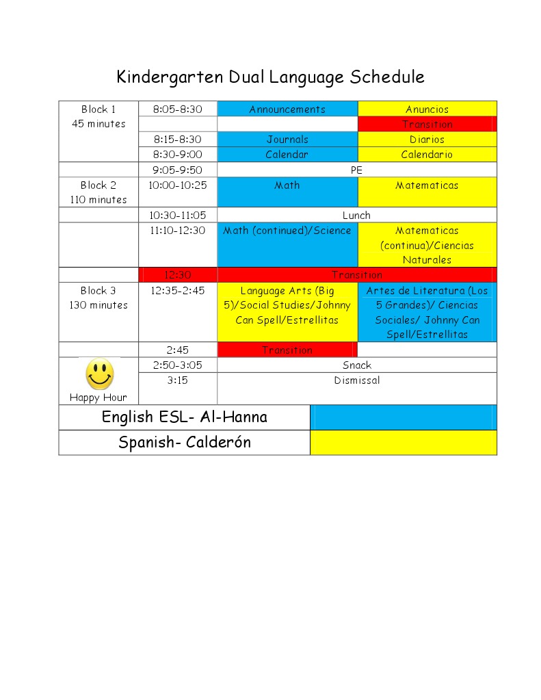 Kindergarten Dual Language Schedule | PDF