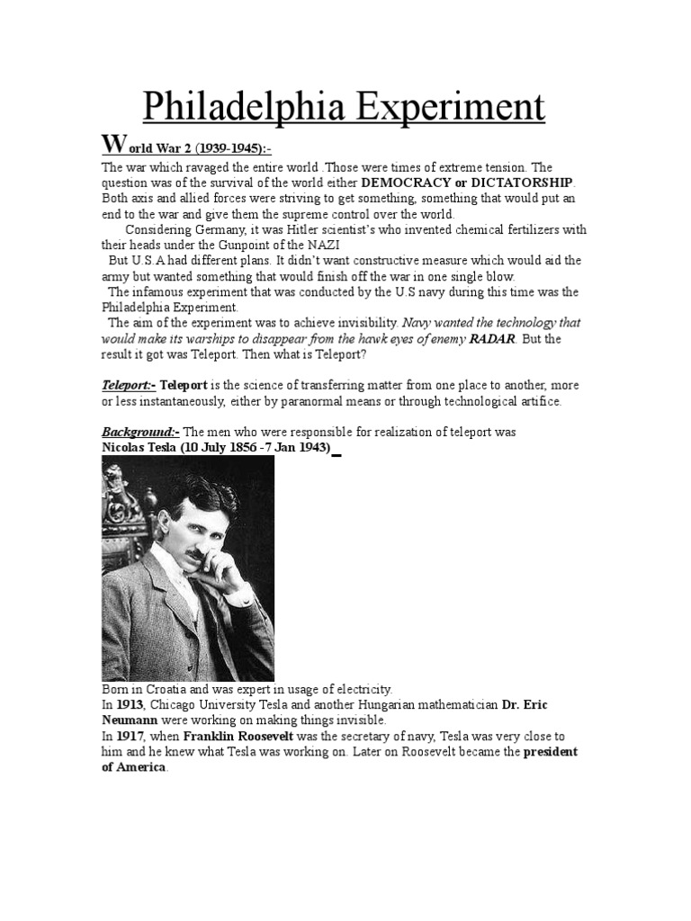 Philadelphia Experiment | Nikola Tesla | Experiment