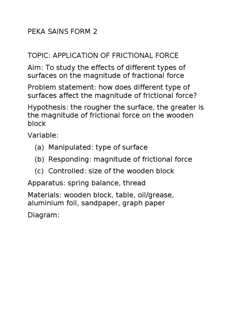 Peka Sains Tingkatan 2 | PDF | Friction | Experiment
