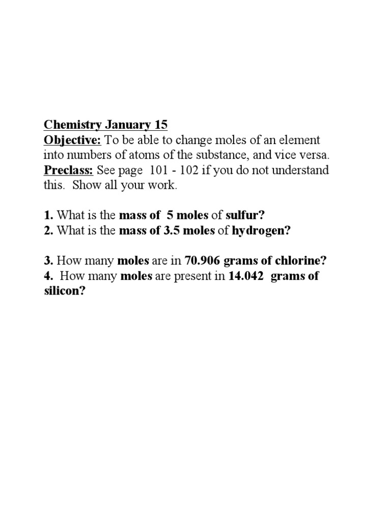 Converting Moles To Atoms - Chapter 3 | PDF | Mole (Unit) | Chemistry