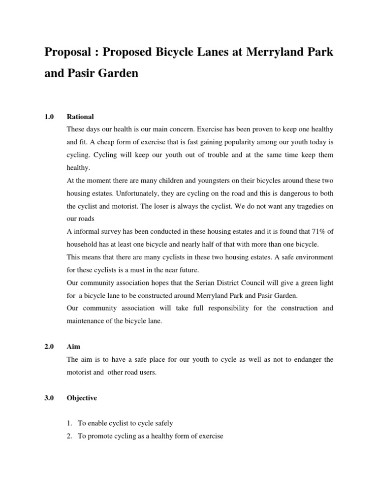 Proposal | PDF | Cycling Infrastructure | Human Powered Vehicles
