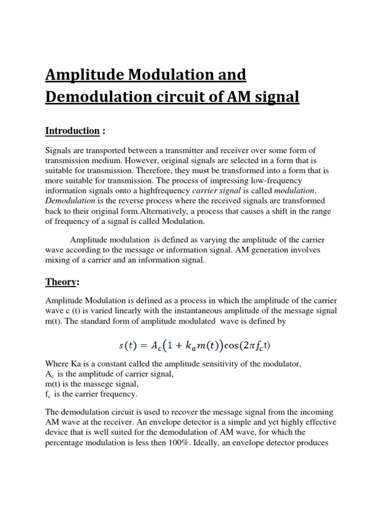 Amplitude Modulation | PDF | Modulation | Detector (Radio)