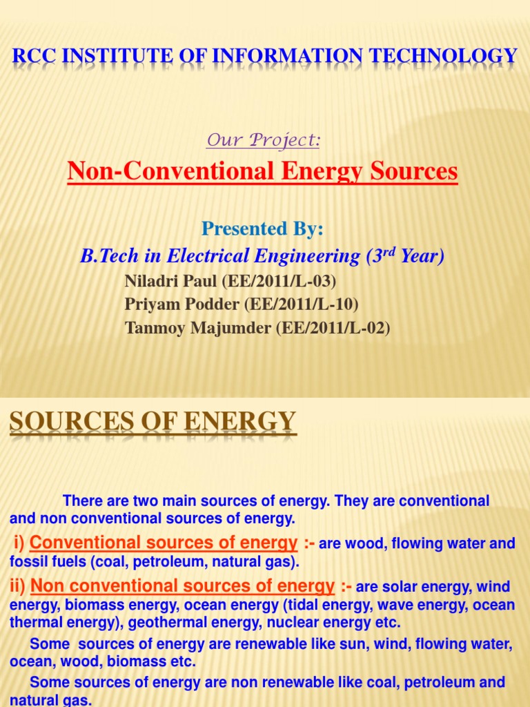 Non Conventional Energy Sources | PDF | Energy Development | Solar Energy