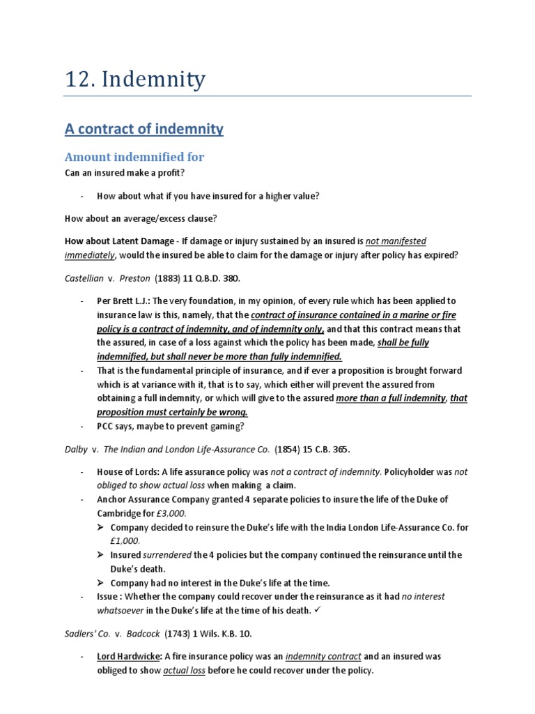 Insurance Law-Indemnity | Indemnity | Insurance