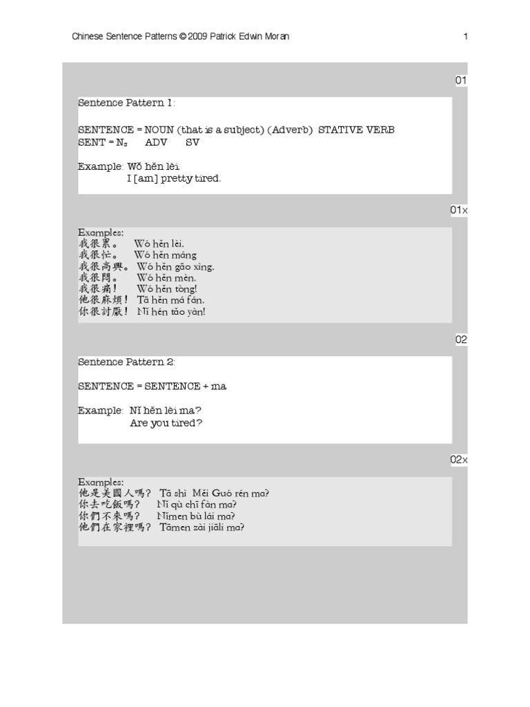 201 Patterns Chinese Sentences | PDF | Sentence (Linguistics) | Verb