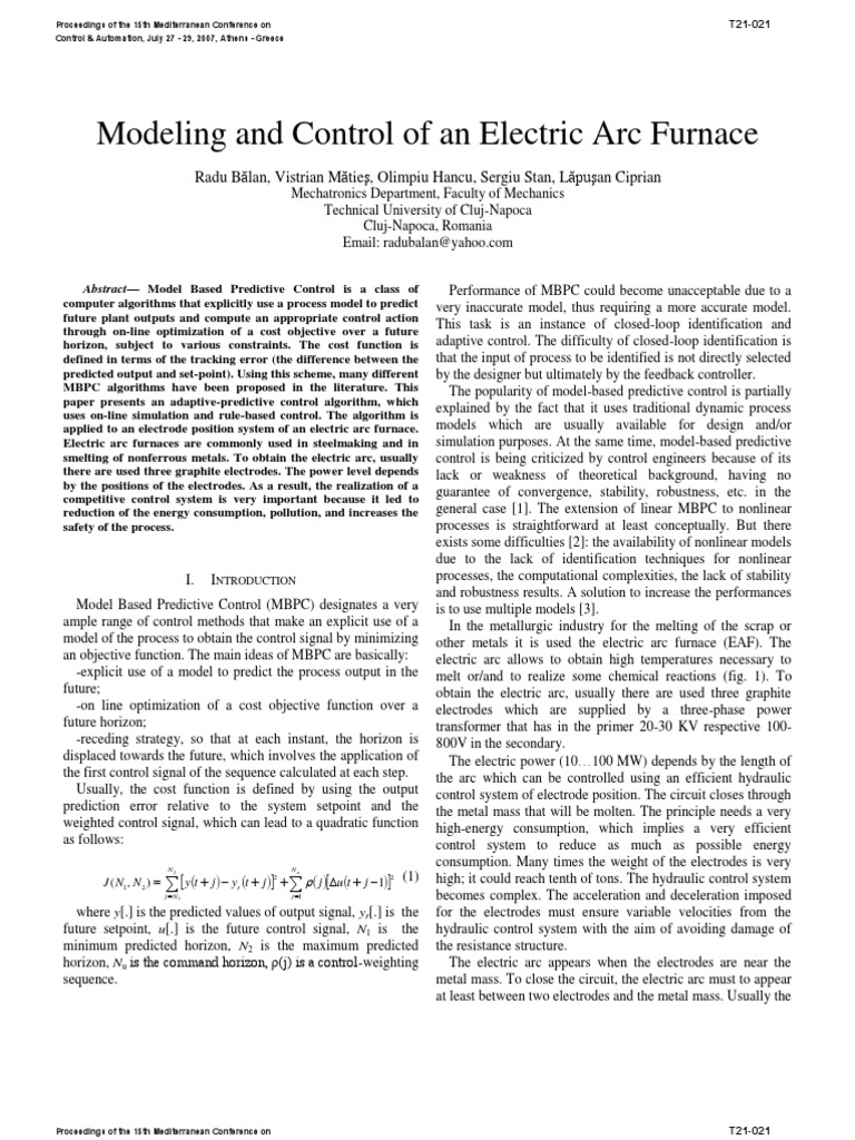 Modeling and Control of An Electric Arc Furnace | Download Free PDF ...