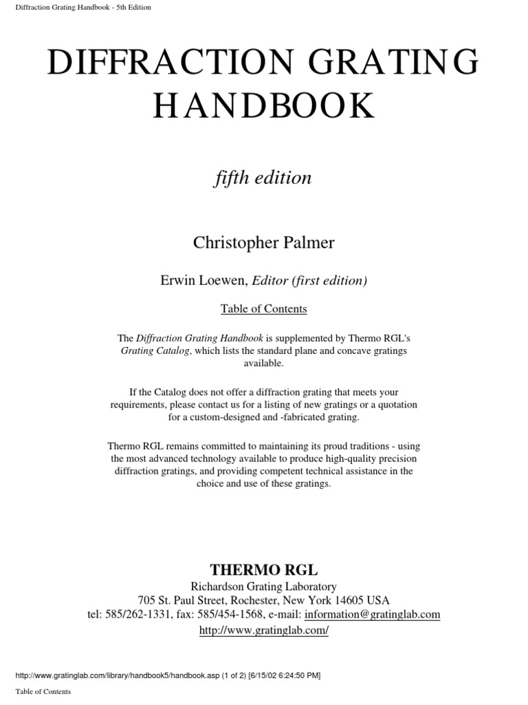 Diffracting Grating Handbook | PDF | Angular Resolution | Diffraction