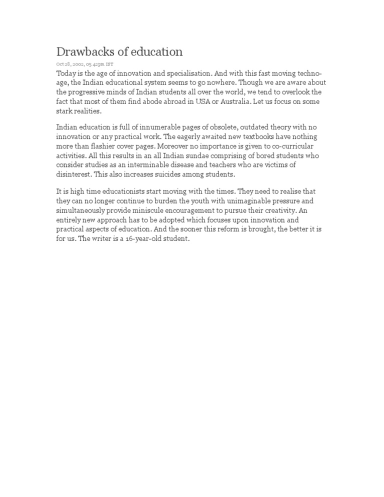 Drawbacks of Education: Oct 28, 2002, 05.42pm IST | PDF | Career ...