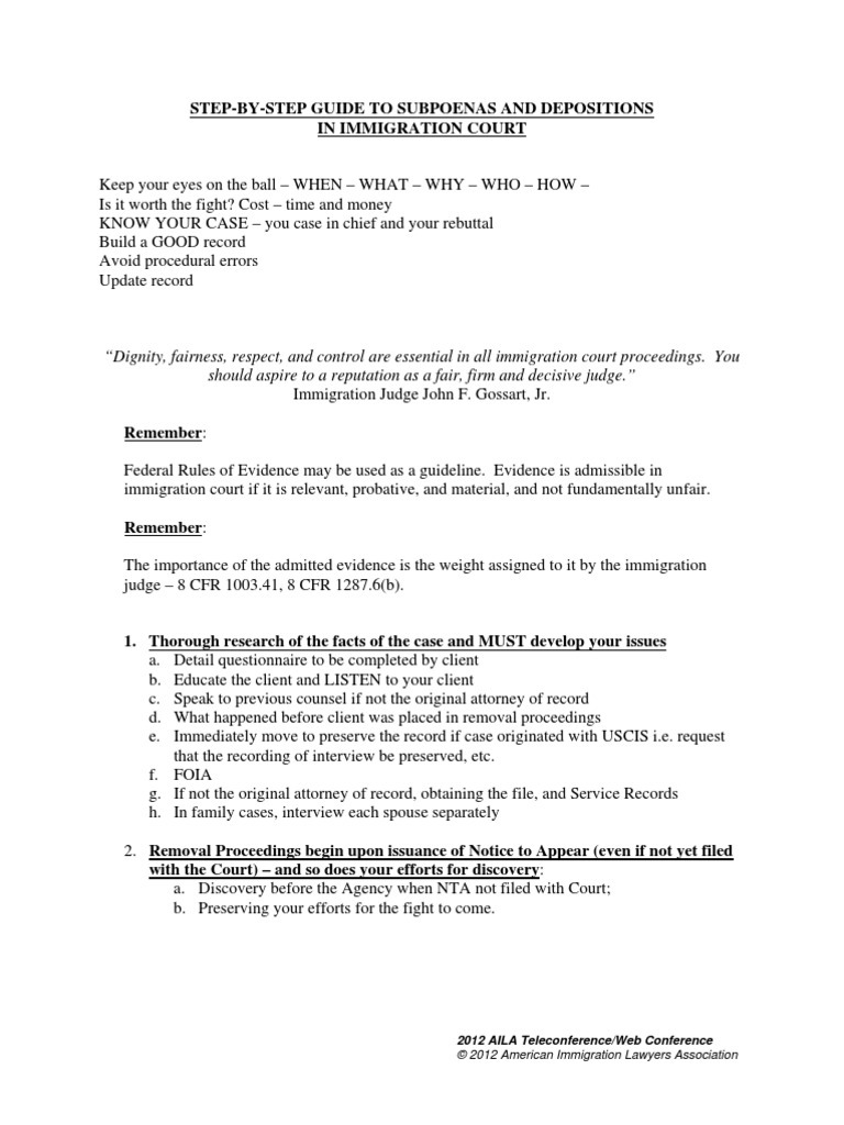 Step-By-Step Guide To Subpoenas and Depositions in Immigration Court ...