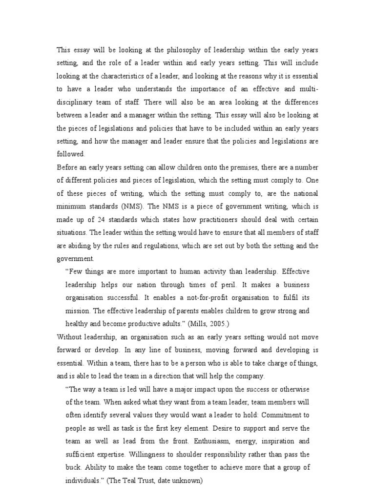 Leadership in The Early Years Setting | PDF | Team Building | Leadership