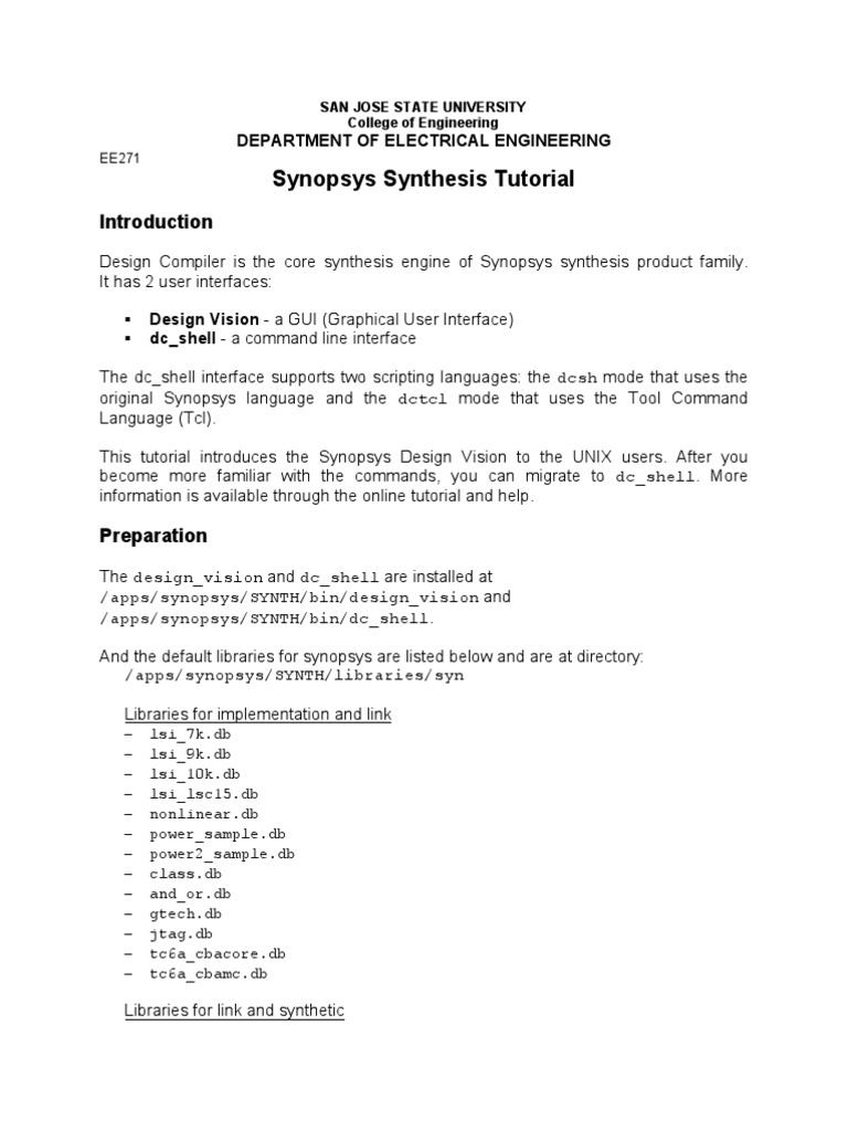 Synopsys Design Vision Tutorial | PDF | Library (Computing) | Hardware Description Language