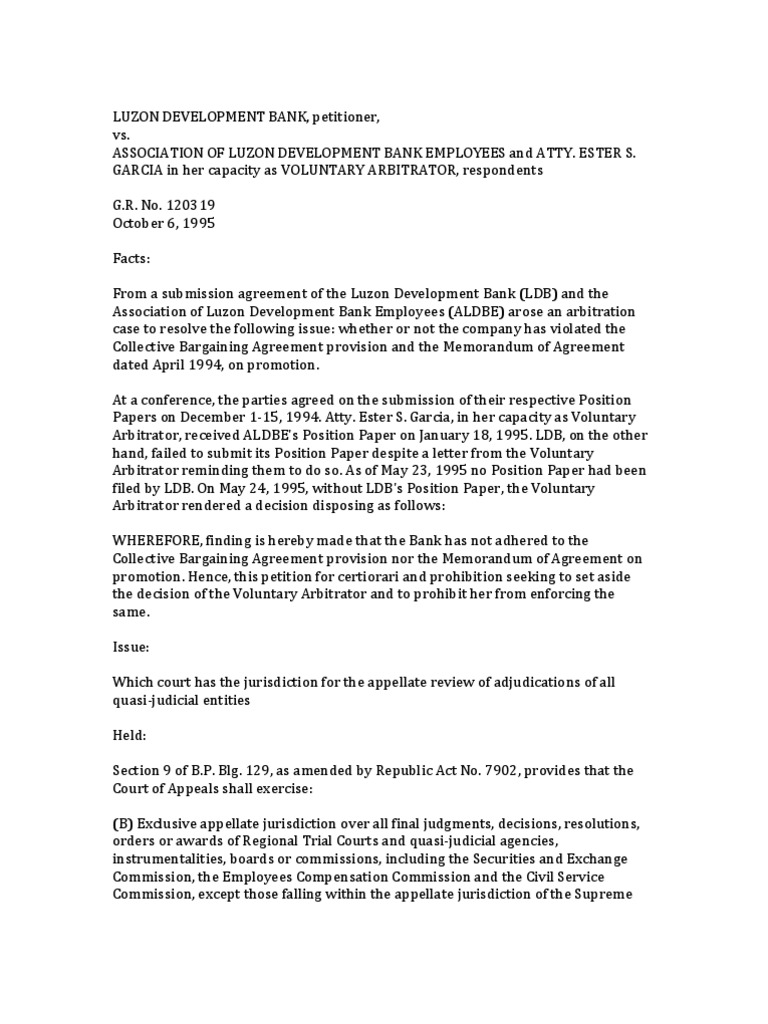 Luzon Development Bank | PDF | Arbitration | Jurisdiction