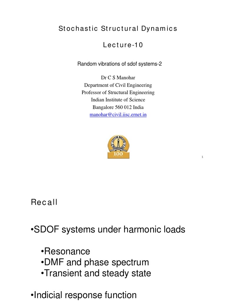 Stochastic Structural Dynamics Lecture 10 Random Vibrations Of Sdof