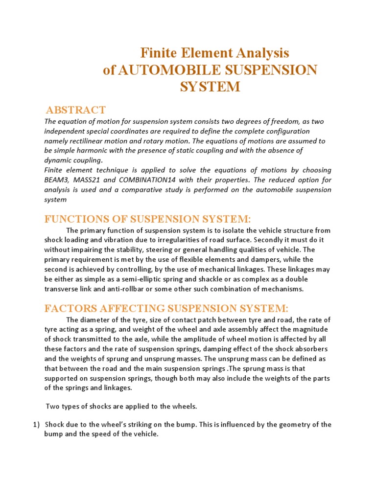 Finite Element Analysis of Automobile Suspension System | PDF | Suspension (Vehicle) | Force