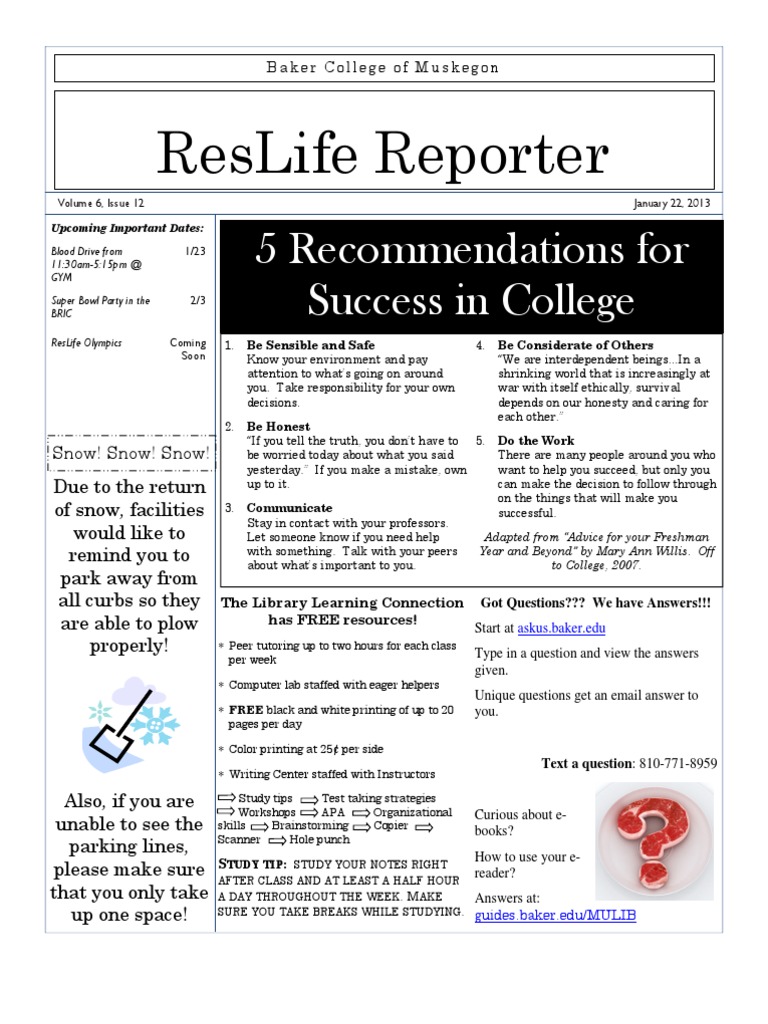 ResLife Reporter January 22, 2013 | PDF