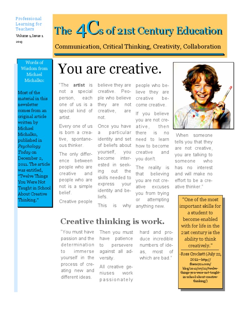 The 4Cs of 21st Century Learning: Creativity | PDF | Creativity | Thought