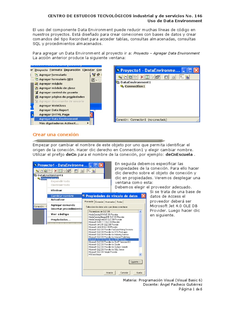 Uso de Data Environment en VB6 | PDF | Tabla (base de datos) | Ventana (informática)