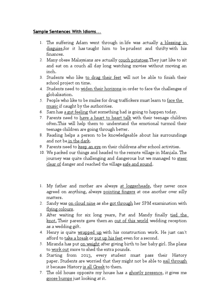 Sample Sentences With Idioms.. | PDF