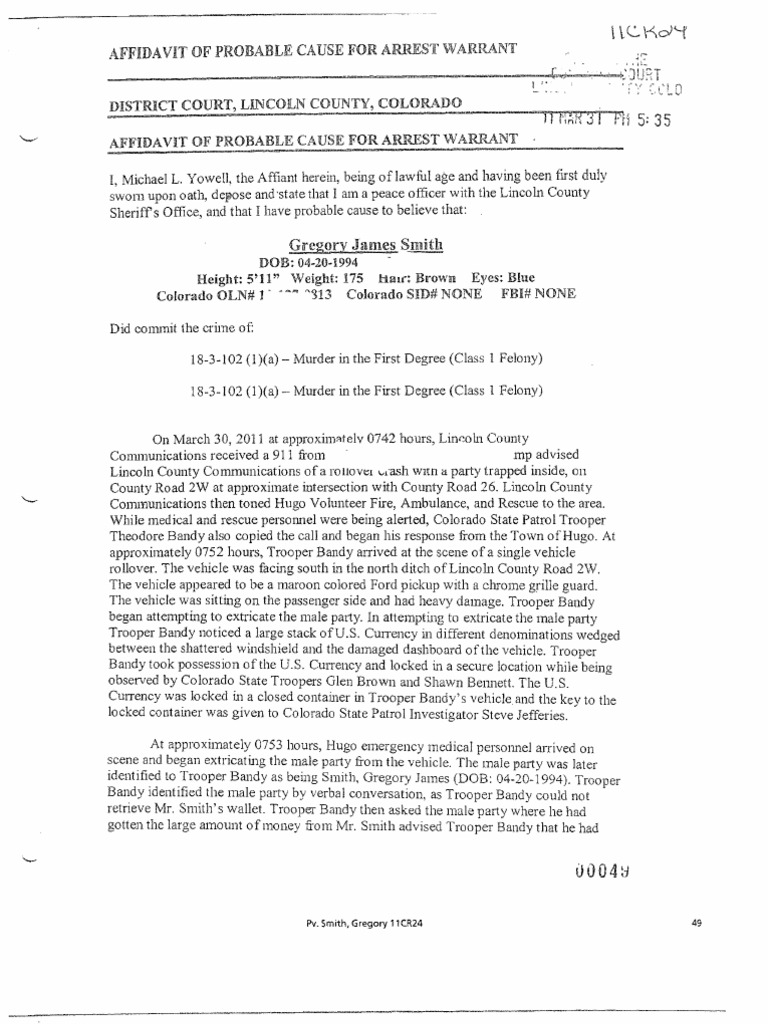 Gregory Smith Arrest Affidavit | PDF | Arrest Warrant | Probable Cause