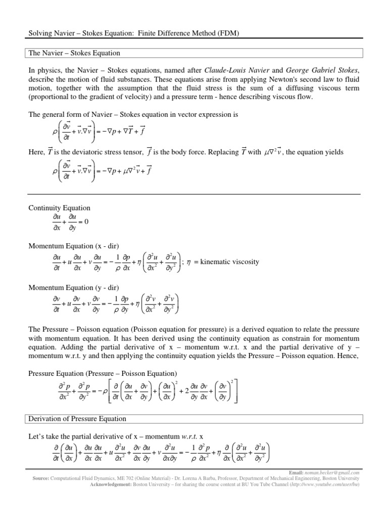 Solving Navier-Stokes PDE via FDM | PDF | Navier–Stokes Equations | Differential Equations