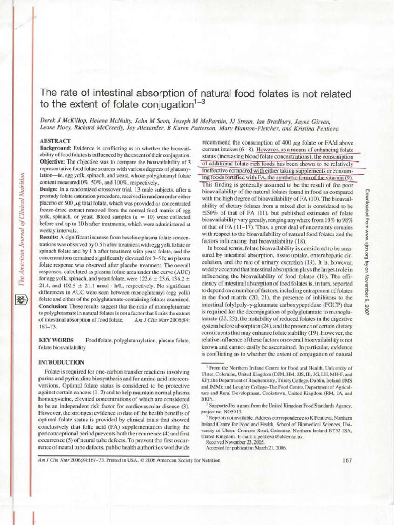 The Rate of Intestinal Absorption of Natural Food Folates Is Not ...