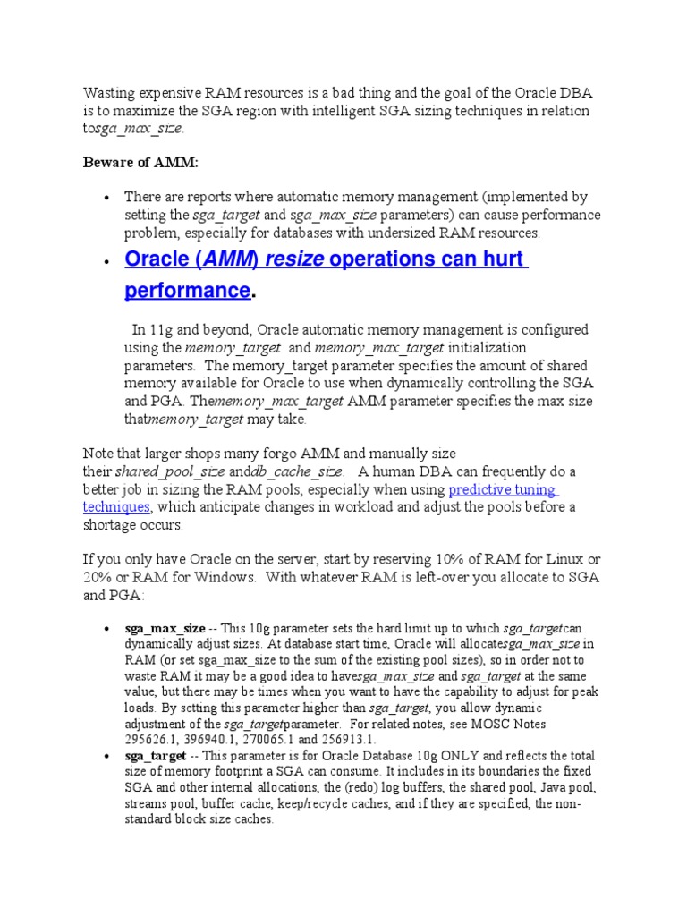 SGA Sizing Techniques | PDF | Oracle Database | Cpu Cache