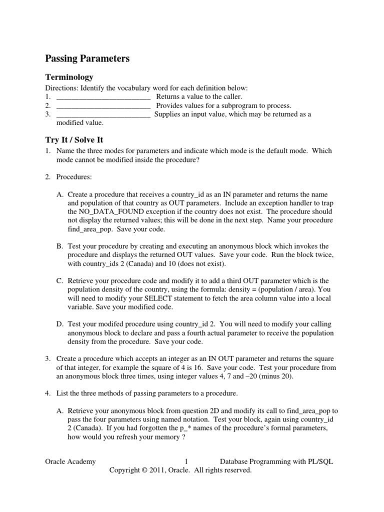 Plsql S08 L03 Try Pdf Subroutine Parameter Computer Programming 6206