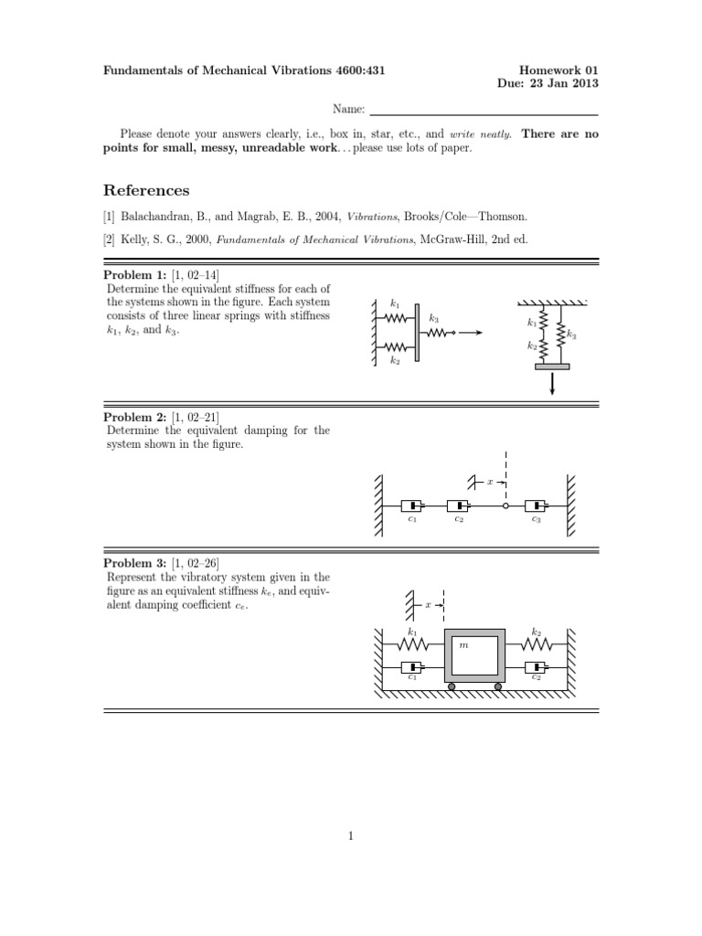 Mechanical Vibrations Homework Problems | PDF