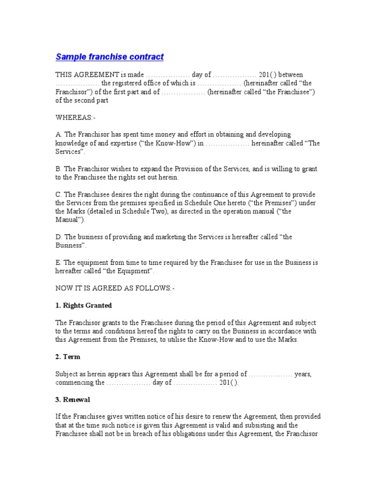 Sample Franchise Contract | PDF | Franchising | Indemnity