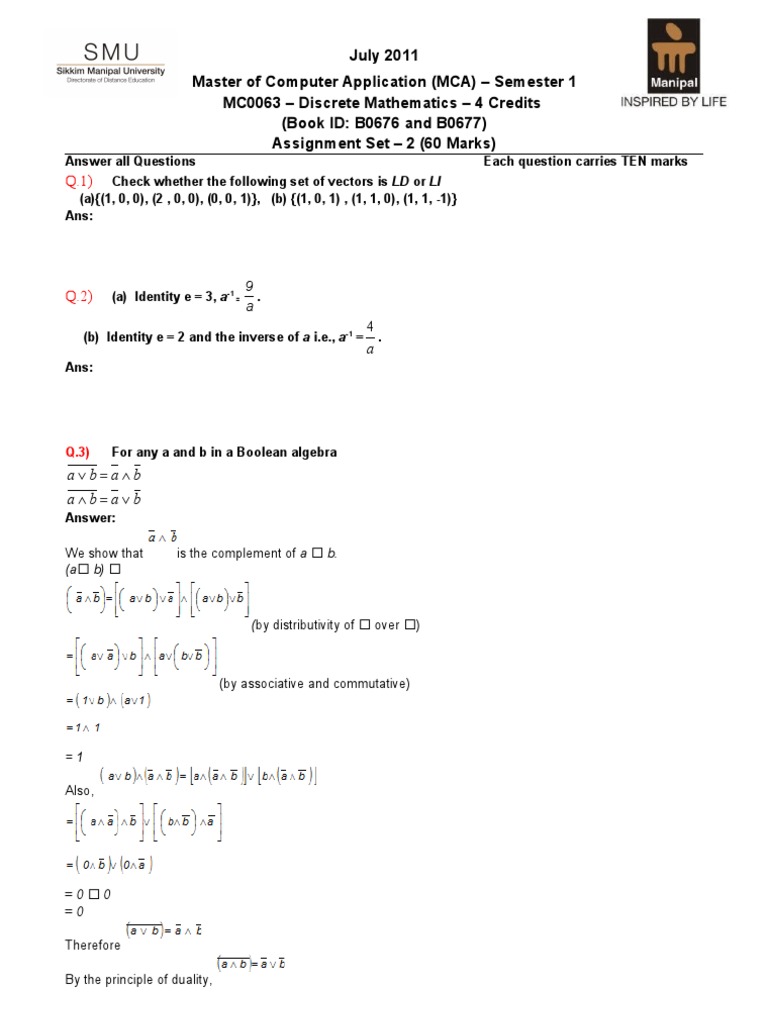 SMU MCA Assignments | PDF | Vertex (Graph Theory) | Abstract Algebra