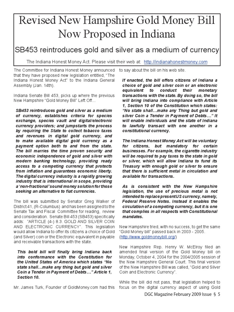 Indiana Honest Money Act Overview | PDF | Legal Tender | Currency