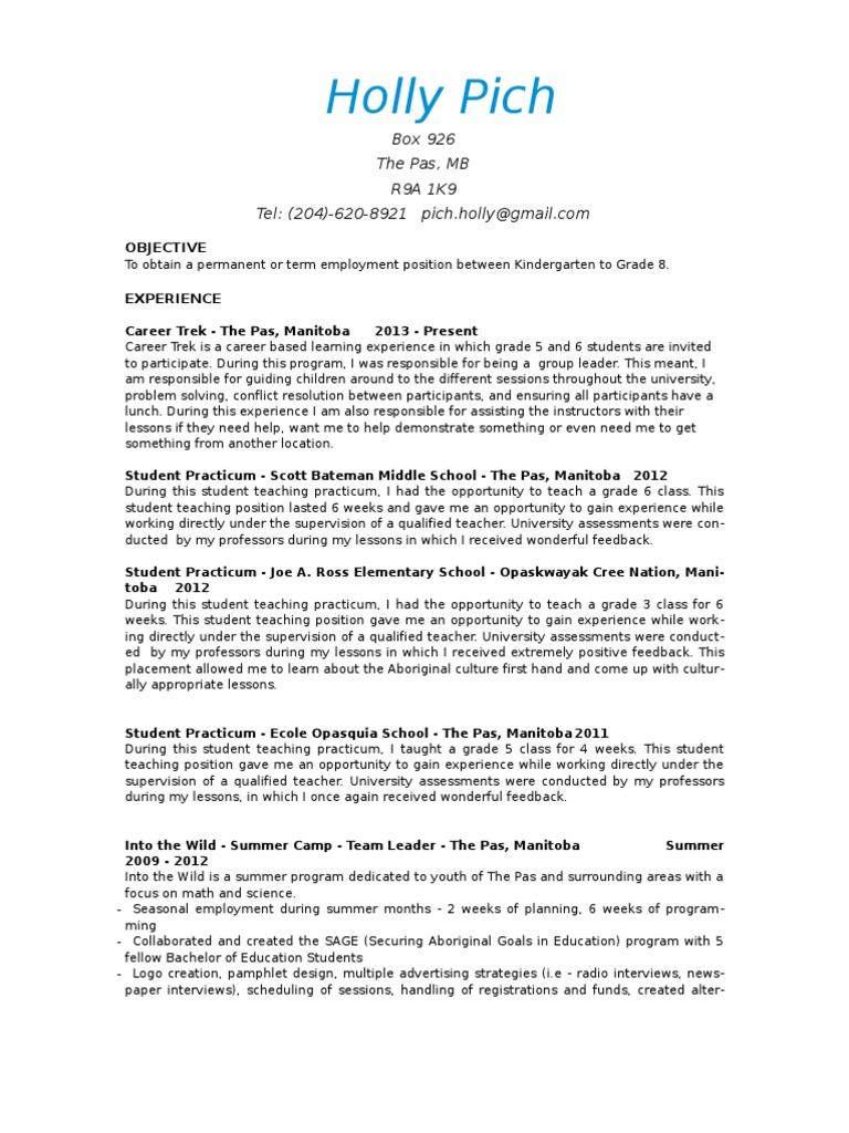 Holly's Resume | PDF | Mentorship | Teachers