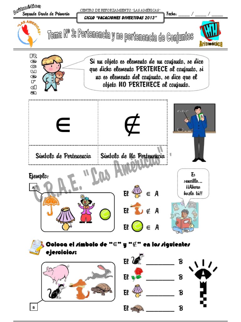 Tema Nº 3: Pertenencia y no pertenencia de Conjuntos (Aritmética / 2do ...