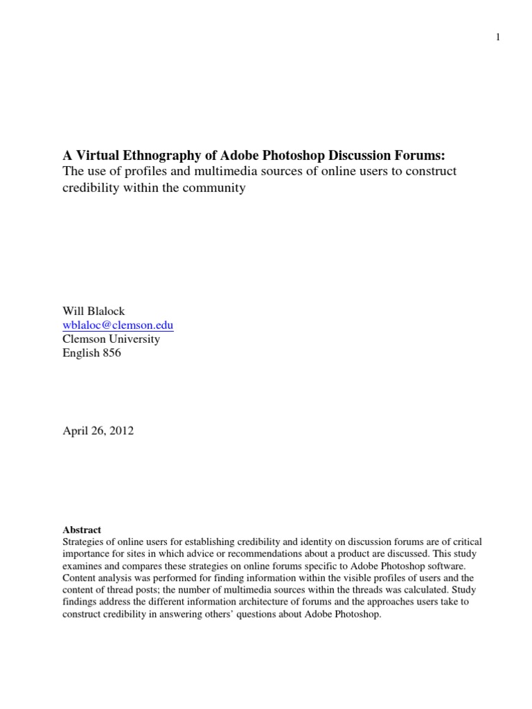 Virtual Ethnography Pdf Internet Forum Adobe Photoshop