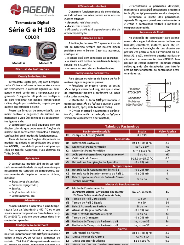 Manual g103 Color | PDF | Termostato | Relé