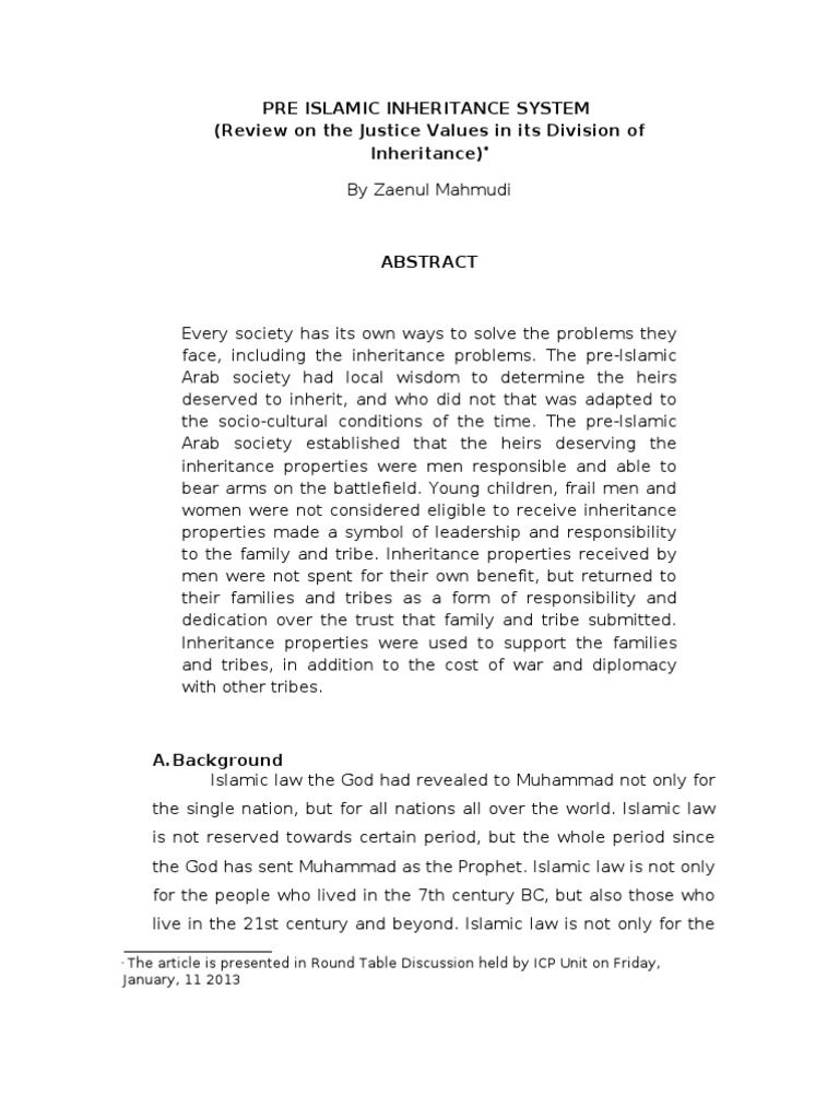 Pre Islamic Inheritance System | PDF | Inheritance | Sharia