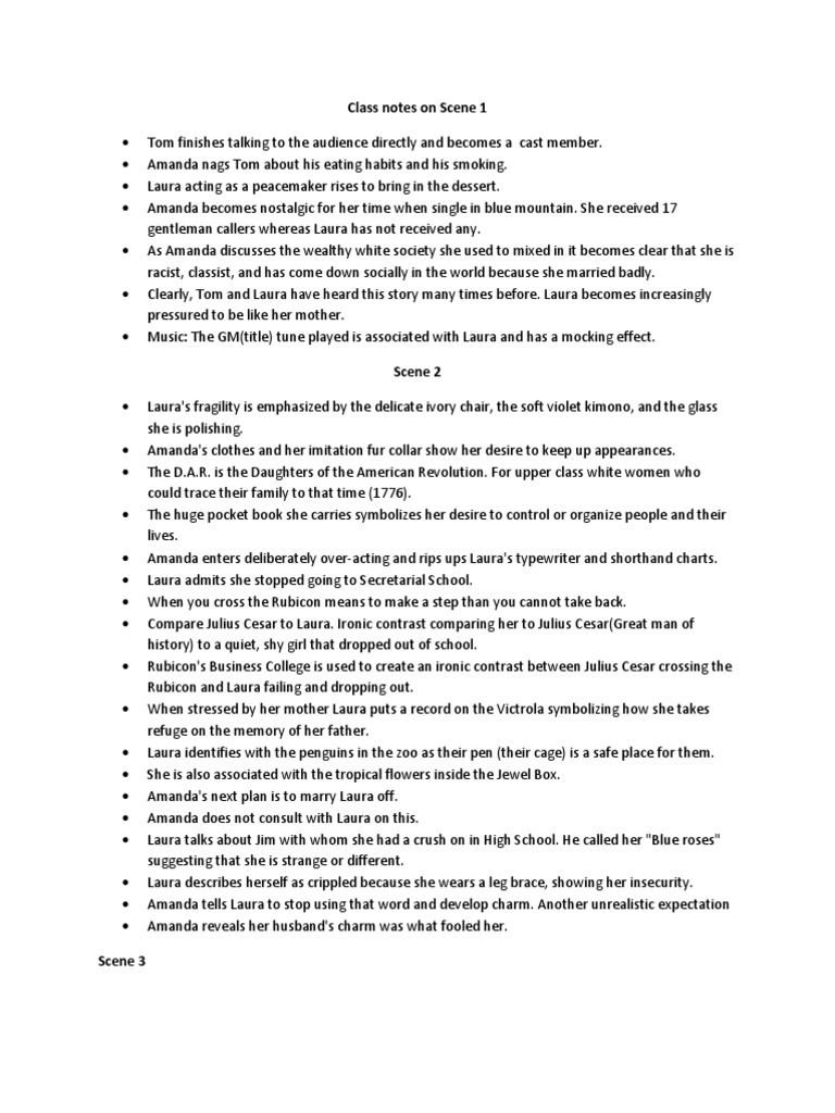 The Glass Menagerie Summary Notes Scenes 1-7