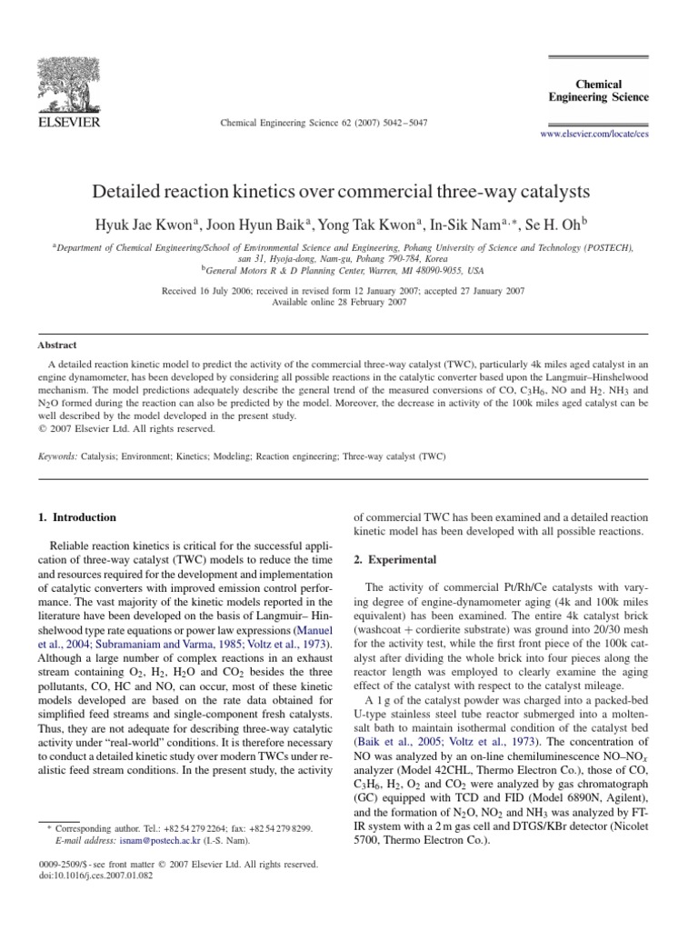 Detailed Reaction Kinetics Over Commercial Three-Way Catalysts | PDF ...