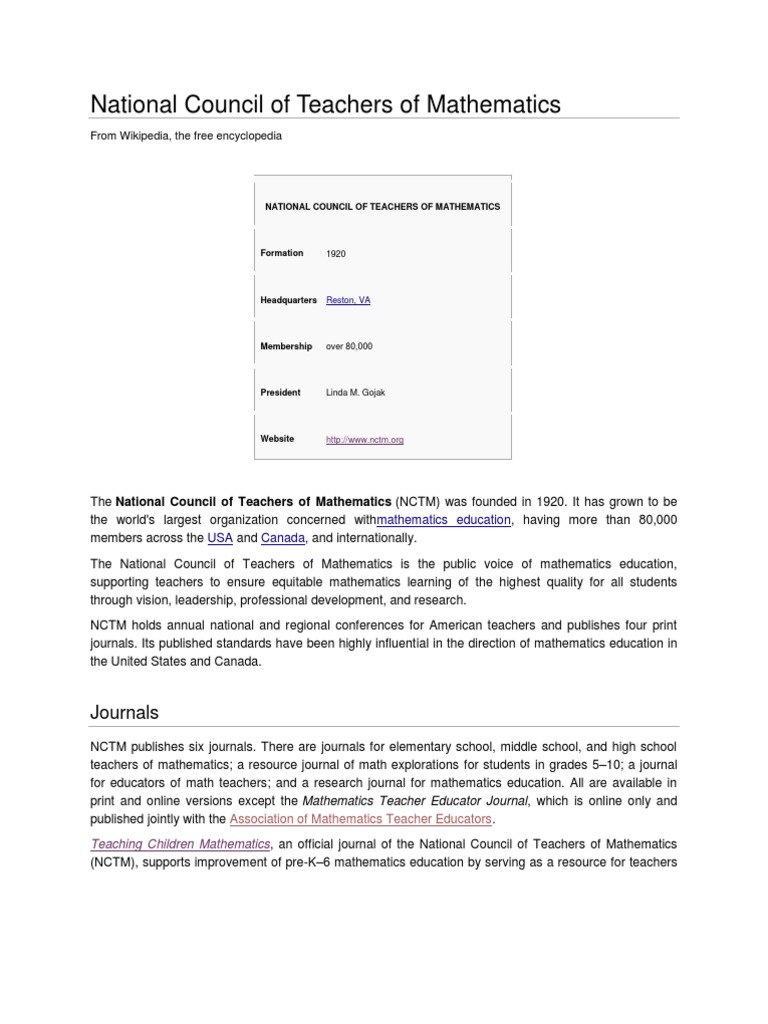National Council of Teachers of Mathematics: Journals | Download Free ...