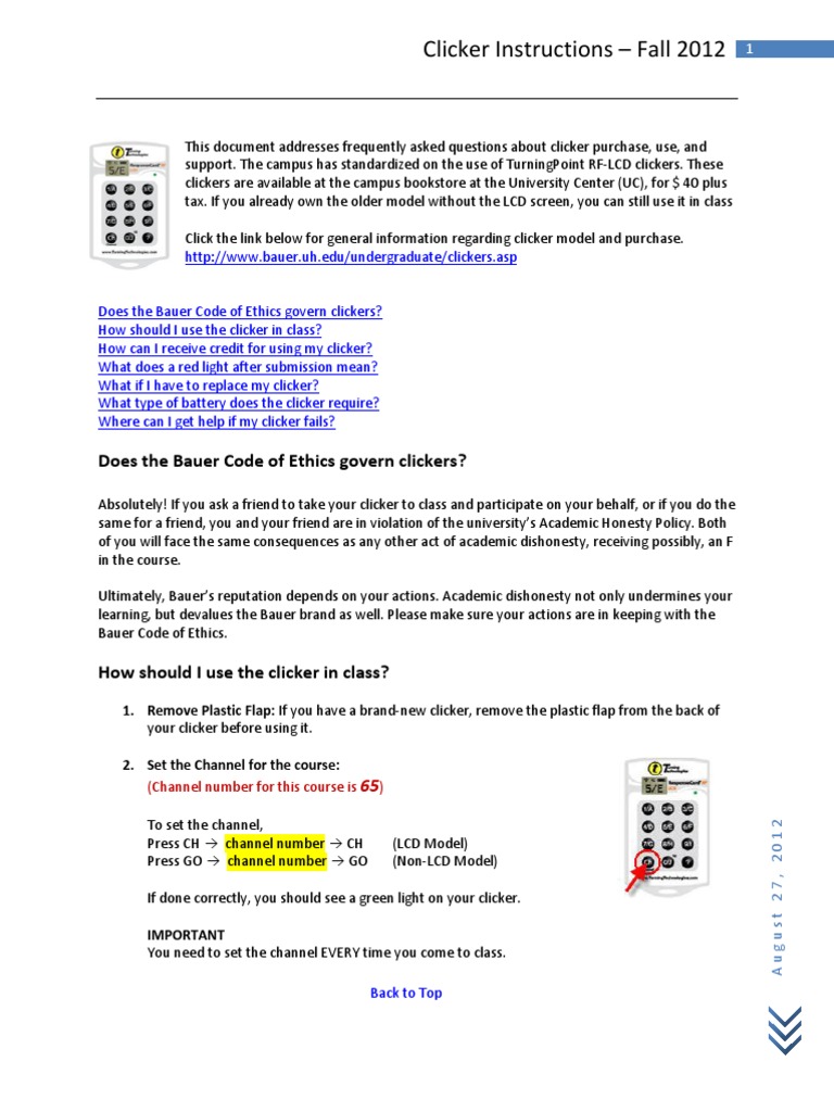 Clicker Instructions - Fall 2012: Does The Bauer Code of Ethics Govern ...