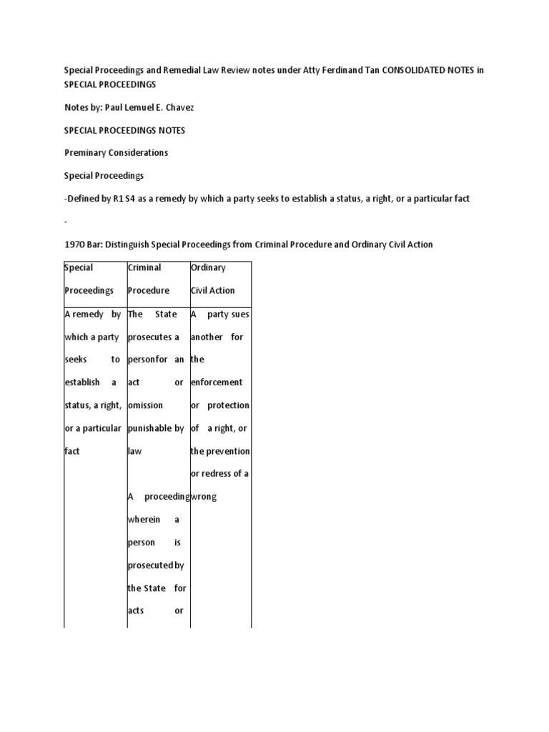 Special Proceedings and Remedial Law Review Notes Under Atty Ferdinand ...