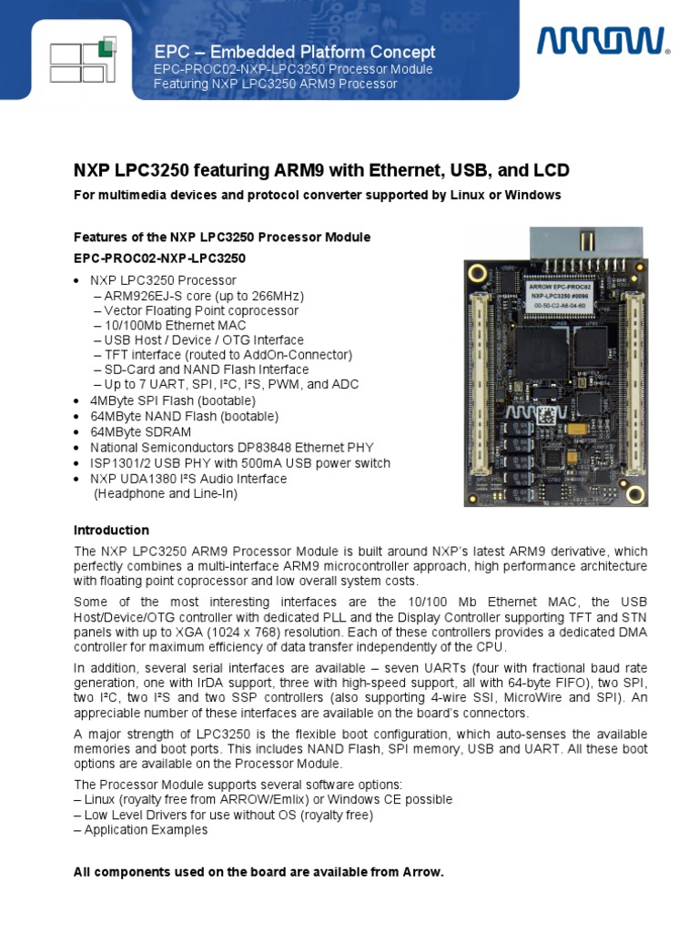 NXP LPC3250 Featuring ARM9 With Ethernet, USB, and LCD: EPC - Embedded Platform Concept | PDF ...