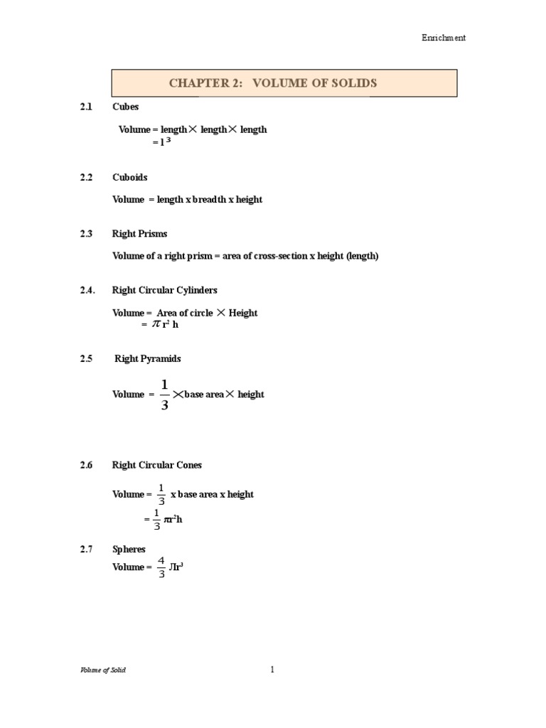 Chapter 2: Volume of Solids: Enrichment | PDF