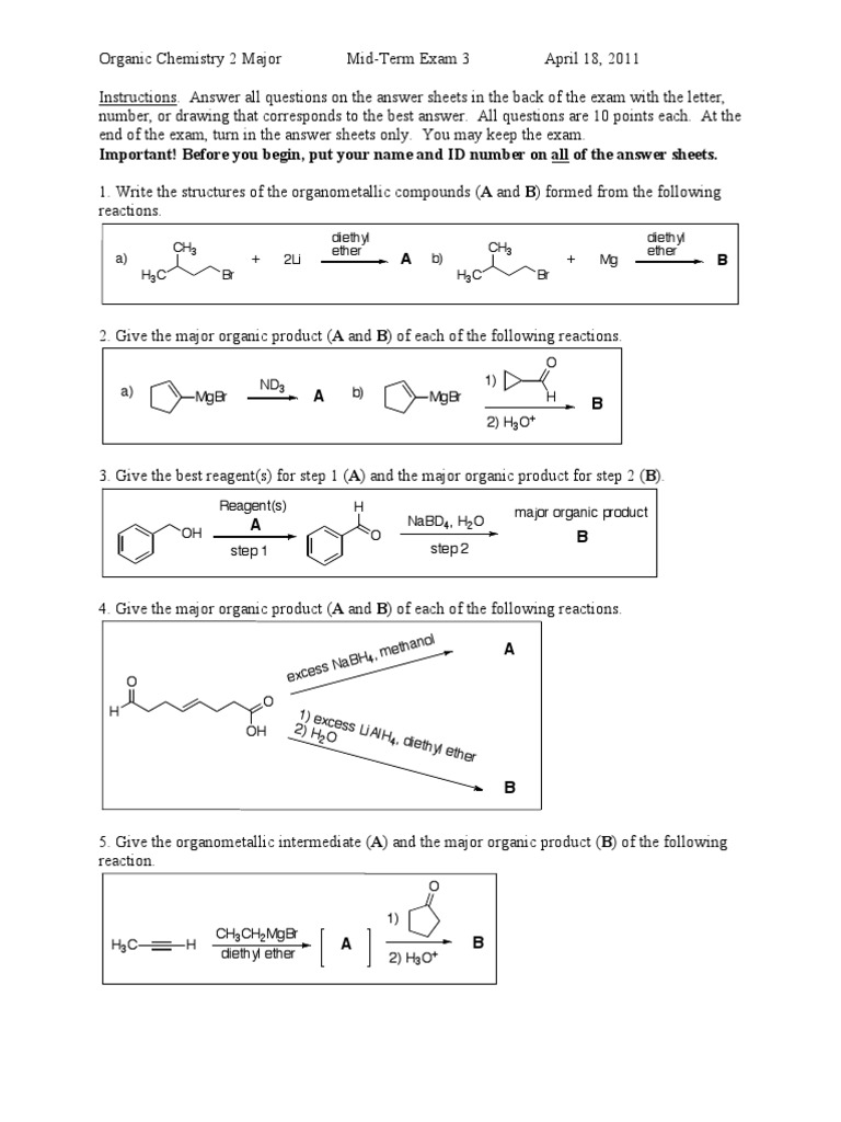 Organic Chem Exam 3 | PDF | Organic Chemistry | Chemistry