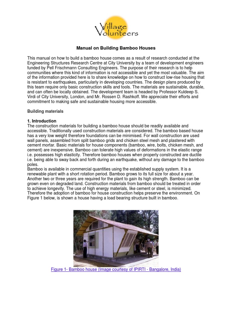 Bamboo House Building Manual | PDF | Wall | Bamboo