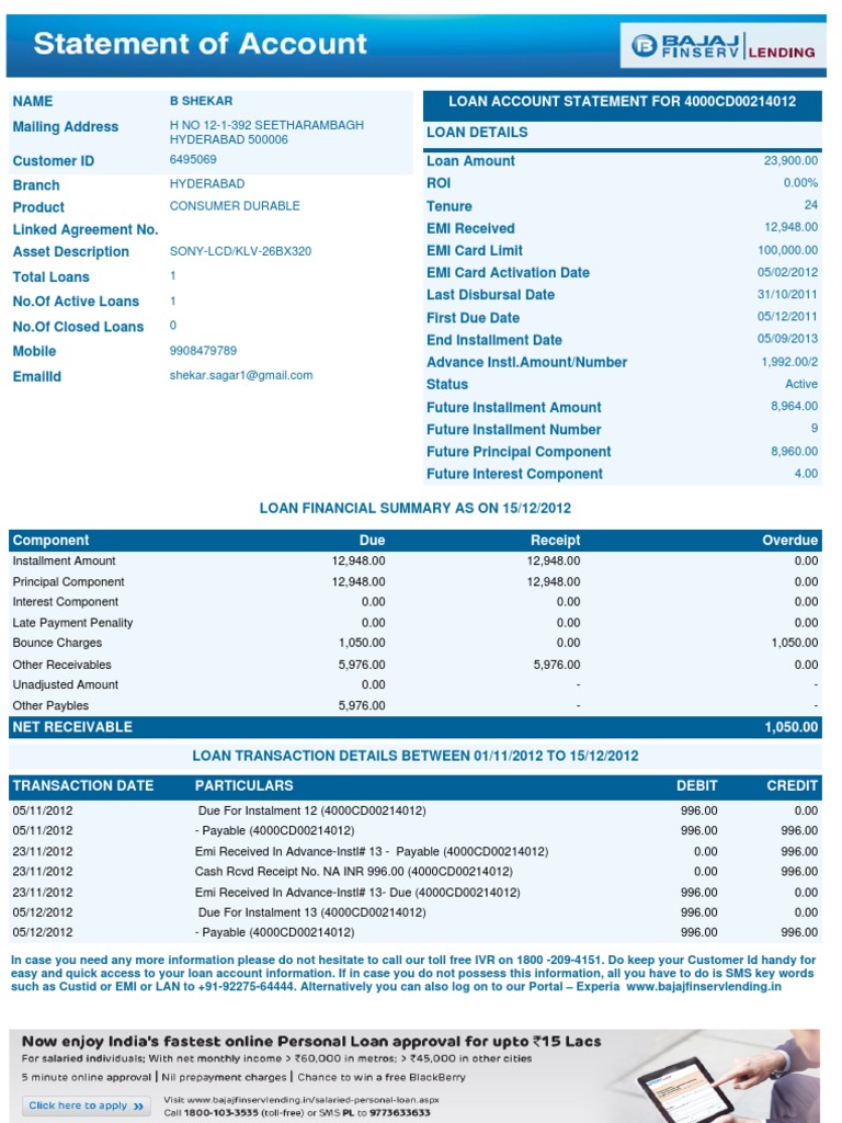 Loan Account Statement For 4000Cd00214012: Disclaimer | PDF | Financial ...