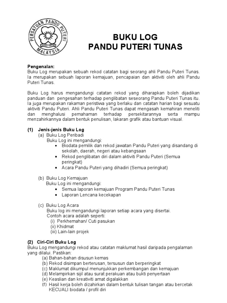 Buku Log Pandu Puteri Tunas | PDF