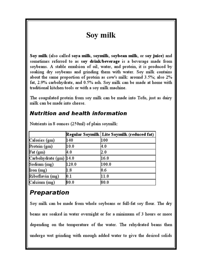 Soy Milk: Nutrition and Health Information | PDF | Soy Milk | Yogurt