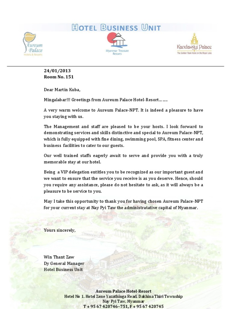 Welcome Letter Format Samples For Hotels B Resorts And How To Write A