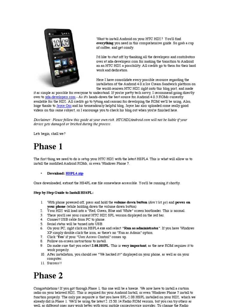 Install Android on HTC HD2 Guide | PDF | Booting | Android (Operating ...